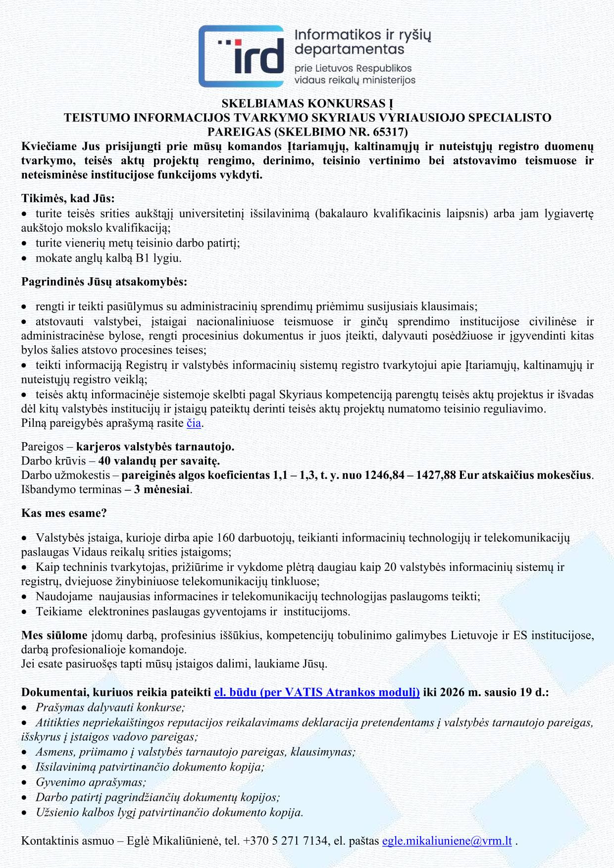 Vyriausiasis specialistas (valstybės tarnyba, teisės srityje ...