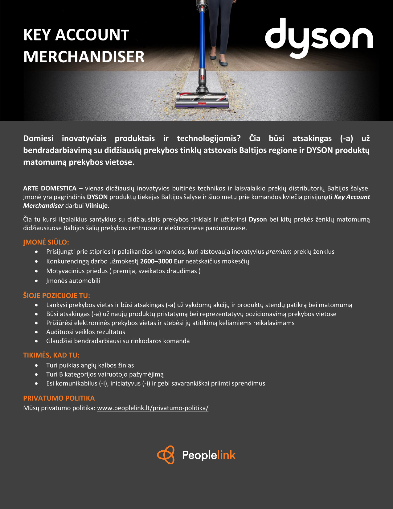 Key Account Merchandiser (DYSON), People Link, UAB | CV-Online